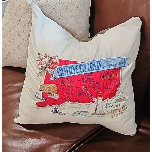 Source Unknown | Accents | Connecticut Embroidered 7 Pillow State Map ...